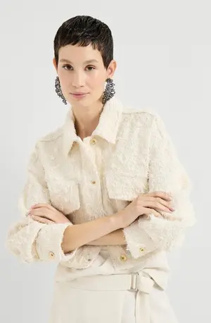 Brunello Cucinelli Denim Outerwear Jacket - Ivory