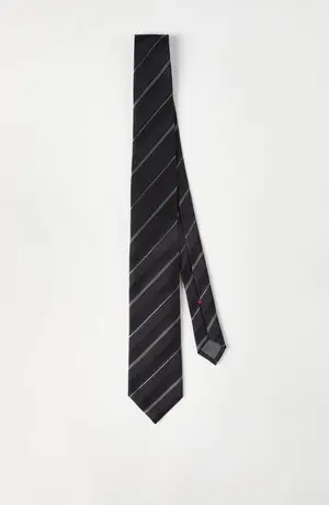 Brunello Cucinelli Striped Silk Necktie - Black