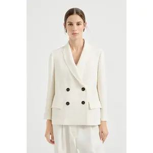 Brunello Cucinelli Fluid Twill Blazer With Monili Detail - Ivory