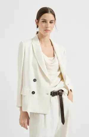 Brunello Cucinelli Fluid Twill Blazer With Monili Detail - Ivory