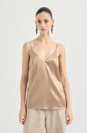 Brunello Cucinelli Stretch Silk Satin Camisole - Beige