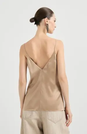 Brunello Cucinelli Stretch Silk Satin Camisole - Beige
