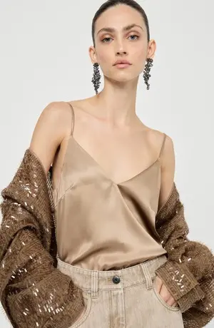 Brunello Cucinelli Stretch Silk Satin Camisole - Beige
