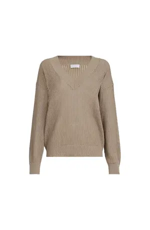 Brunello Cucinelli Ribbed Net V-neck Sweater - Walnut