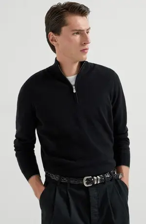 Brunello Cucinelli Cashmere Half-zip Sweater - Black