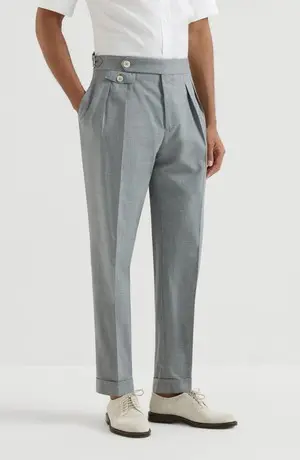Brunello Cucinelli Trousers With Double Pleats And Tabs - Grey