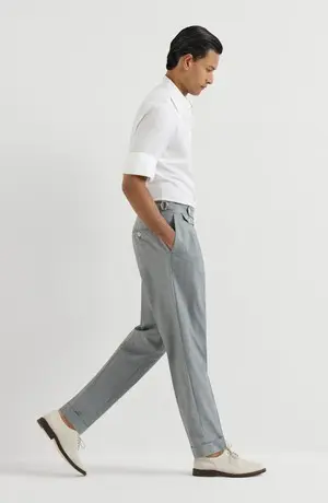 Brunello Cucinelli Trousers With Double Pleats And Tabs - Grey