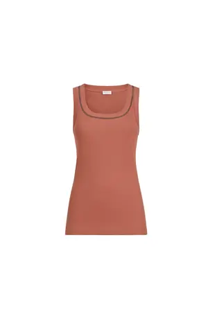Brunello Cucinelli Ribbed Jersey Top - Orange