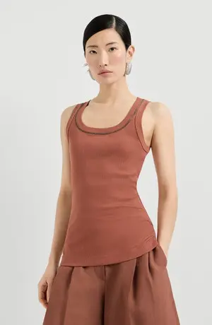 Brunello Cucinelli Ribbed Jersey Top - Orange