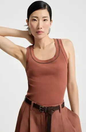 Brunello Cucinelli Ribbed Jersey Top - Orange