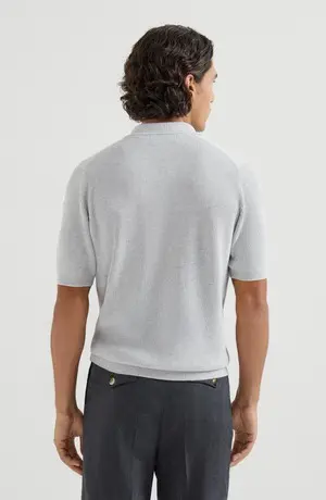 Brunello Cucinelli Cotton English Rib Knit Polo - Fog