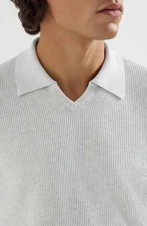 Brunello Cucinelli Cotton English Rib Knit Polo - Fog