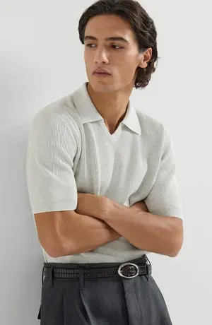 Brunello Cucinelli Cotton English Rib Knit Polo - Fog