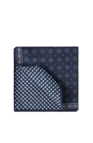 Brunello Cucinelli Silk Pocket Square Navy Blue