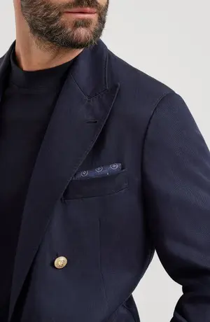 Brunello Cucinelli Silk Pocket Square - Navy Blue