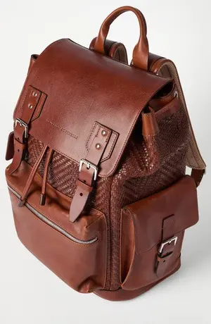 Brunello Cucinelli Calfskin And Cowhide Backpack - Cognac