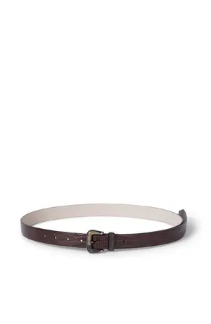 Brunello Cucinelli Calfskin Croc Effect Belt - Rust Brown