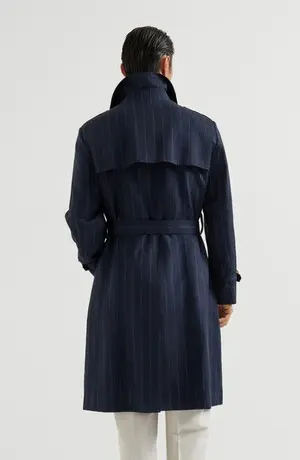 Brunello Cucinelli Chalk Stripe Trench - Blue