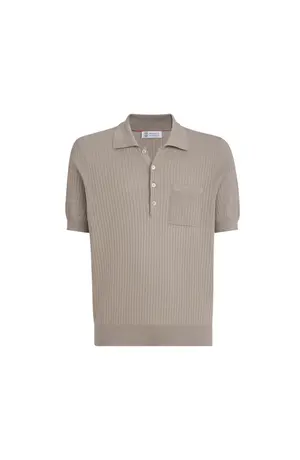 Brunello Cucinelli Rib Knit Polo - Dove Grey