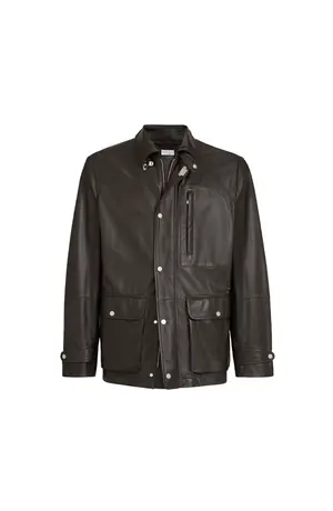 Brunello Cucinelli Calfskin Leather Field Jacket - Chocolate