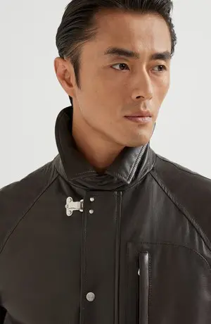 Brunello Cucinelli Calfskin Leather Field Jacket - Chocolate