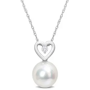 JULIANNA B. South Sea And Diamond Heart Pendant Necklace - Pearl