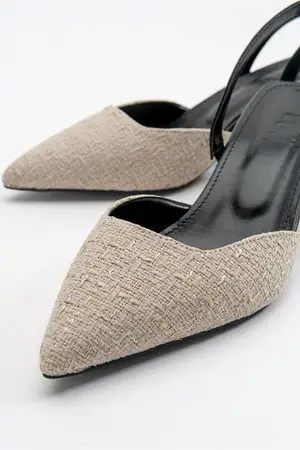 PROLOGUE SHOES Pointed Toe Slingback Pumps - Cream