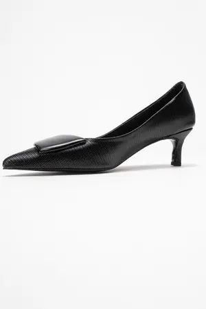 PROLOGUE SHOES Briana Buckle Pointed Toe Pumps - Black