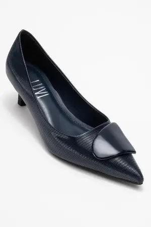 PROLOGUE SHOES Briana Buckle Pointed Toe Pumps - Navy