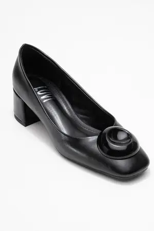 PROLOGUE SHOES Mila Buckle Square Toe Block Heel Pumps - Black