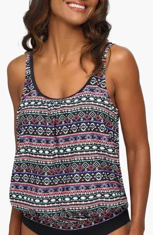 LASCANA Oversized Tankini Top - Black Multi
