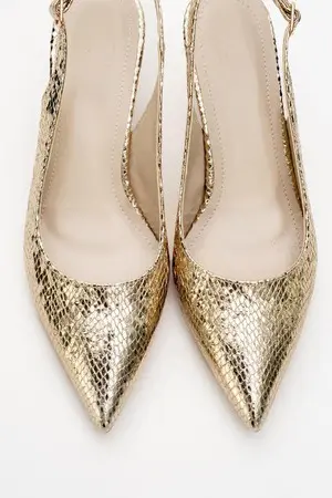 PROLOGUE SHOES Pointed Toe Slingback Pumps - Gold