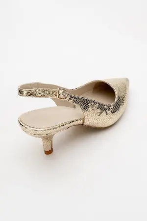 PROLOGUE SHOES Pointed Toe Slingback Pumps - Gold