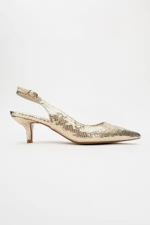 PROLOGUE SHOES Pointed Toe Slingback Pumps - Gold