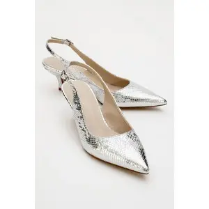 PROLOGUE SHOES Pointed Toe Slingback Pumps Silver