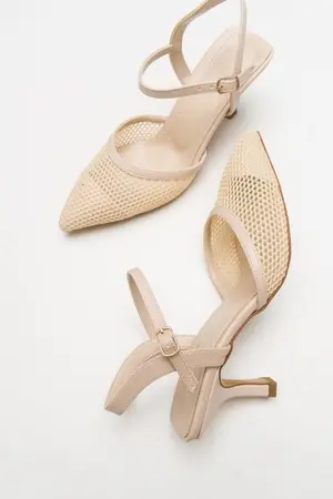 PROLOGUE SHOES Mesh Pointed Toe Pumps - Beige