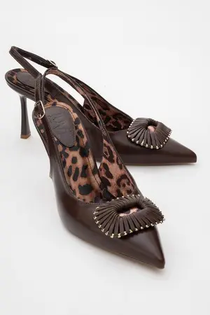PROLOGUE SHOES Spera Buckled Pointed Toe Pump - Brown Pattern