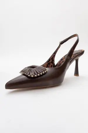 PROLOGUE SHOES Spera Buckled Pointed Toe Pump - Brown Pattern