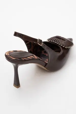 PROLOGUE SHOES Spera Buckled Pointed Toe Pump - Brown Pattern