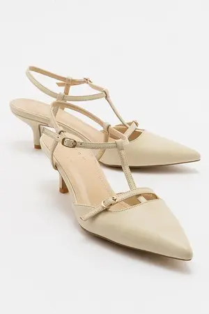 PROLOGUE SHOES Pointed-toe T-bar Pumps - Beige