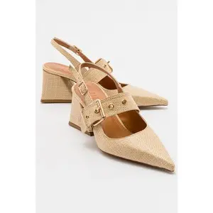 PROLOGUE SHOES Nepido Pointed Toe Block Heel Pumps - Beige