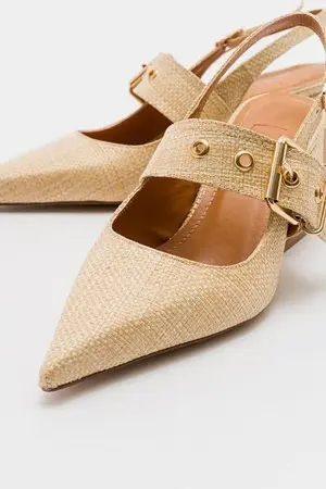 PROLOGUE SHOES Nepido Pointed Toe Block Heel Pumps - Beige