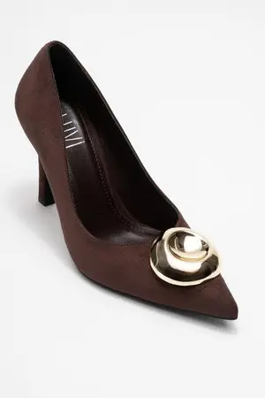 PROLOGUE SHOES Jordana Pointed Toe Pump - Brown Suede