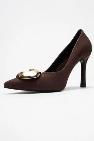 PROLOGUE SHOES Jordana Pointed Toe Pump - Brown Suede