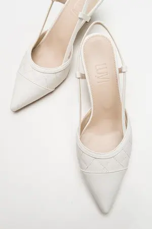 PROLOGUE SHOES Pointed Toe Slingback Pumps - White