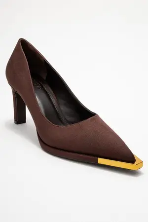 PROLOGUE SHOES Liora Pointed Toe Pump - Brown Suede