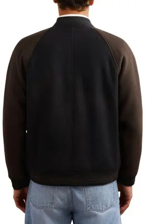 REISS Rylan Wool Blend Varsity Jacket - Navy/brown