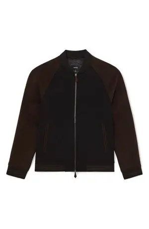 REISS Rylan Wool Blend Varsity Jacket - Navy/brown