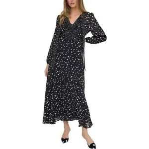 LILY AND LIONEL Margot Ruffle Neck Maxi Dress - Black