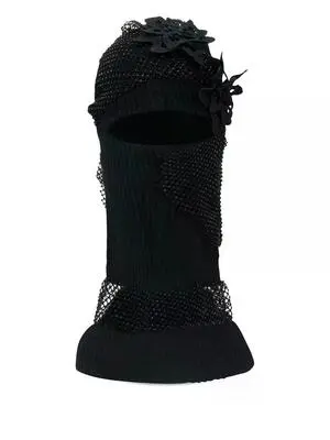 WHO DECIDES WAR Flower-appliqué Balaclava - Black